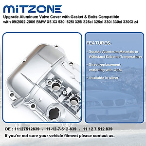 MITZONE Upgrade Aluminum Valve Cover kit Compatible with 2002-2006 BMW X5 X3 530i 525i 325i 325ci 325xi 330i 330xi 330Ci z4 Replace 11127512839