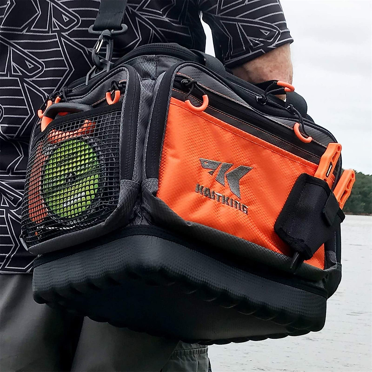 KastKing Fishing Gear & Tackle Bags - Saltwater Resistant Fishing Bags - Fishing Tackle Storage Bags,Medium-Hoss(Without Trays,15x11x10.25 Inches),Orange