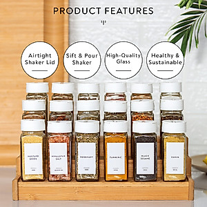 Laramaid 4oz 48Pack Glass Jars with 304 Minimalist White Premium Spice Labels, White Plastic Shaker Lid Dispenser, Black Chalk Marker, Cleaning Brush and Collapsible Silicone Funnel