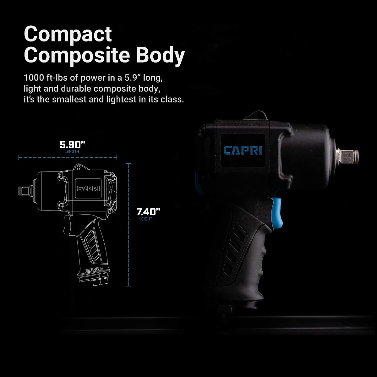 Capri Tools 1/2 in. Twin Power Air Impact Wrench, 1000 ft. lbs. (CP35205)