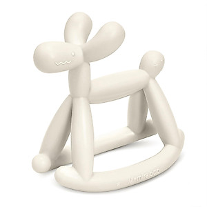 Miraloop Teething Toy for Baby 0-6, 12, 18 Months Infant, Jellydog Never Drop Food Grade Silicone Rocking Teether, Prevent Choking & Odorless, Less Dust and Hair Adhesion, Baby Gift, Milk White