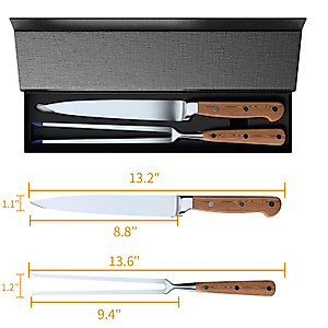 Fervidus Carving Knife Set Stainless Steel Knife and Fork with Rosewood Handles Ergonomic Design for Slicing Meat, Turkey, and Poultry