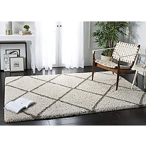 SAFAVIEH Hudson Shag Collection Area Rug - 5' x 7', Ivory & Grey, Modern Diamond Trellis Design, Non-Shedding & Easy Care, 2-inch Thick Ideal for High Traffic Areas in Living Room, Bedroom (SGH281A)