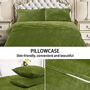 greenoak Velvet Duvet Cover Queen Size,Sage Green Ultra Soft Breathable Flannel Winter Duvet Comforter Cover Set (90" X 90"), Fuzzy Duvet Cover Bedding Sets & Collections with 2 Pillow Shams