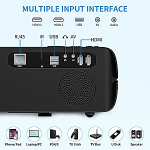 Native 1080P WiFi Bluetooth Projector, FHD Outdoor Movie Projector with Android 9.0,Wireless & Wired Mirroring,Smart Home Theater Projector with Touch Panel/RJ45/HDMI/USB for Phone,TV Stick,DVD,Laptop