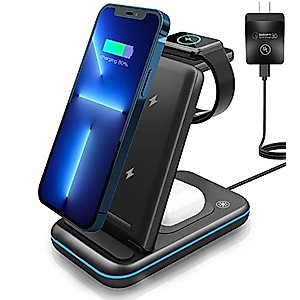 Wireless Charging Station, MSTJRY 3 in 1 Wireless Charger Stand Portable Designed for Apple Products Multiple Devices iPhone iWatch S7 SE S6 S5 S4 S3 S2 Airpods UL Certified Power Adapter Included