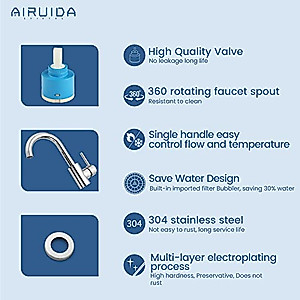 Airuida Chrome Polish Wet Bar Sink Faucet Single Handle Farmhouse Kitchen Small RV Bathroom Faucet Deck Mount Vanity Lavatory Mixer Tap One Hole 360 Degree Swivel Spout with Supply Hoses