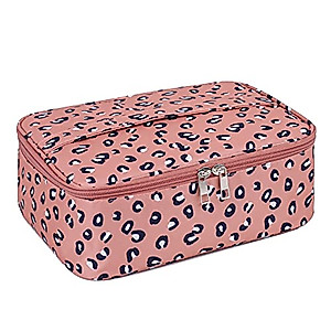 Narwey Travel Makeup Bag Large Cosmetic Bag Makeup Case Organizer for Women (Leopard)