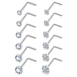 Uzgtvy 20G Nose Rings Studs for Women 316l Stainless Surgical Steel Silver L Shaped Bend Hypoerallgenic Diamond Nose Nostril Ring Body Piercing Jewelry for Women Men 1.5mm 2mm 2.5mm 3mm 3.5mm 4mm