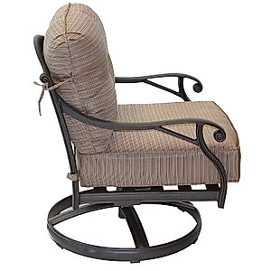 Elizabeth Outdoor Patio 4 Swivel Rocker Club Chairs Cast Aluminum Dark Bronze, Walnut Cushions