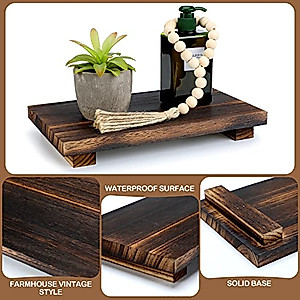 12 x 7 Inch Farmhouse Wood Tray for Bathroom Wood Pedestal Stand Riser Rustic Wood Soap Tray Soap Riser Wooden Soap Holder and Wood Bead Garland with Tassel for Kitchen Bathroom Sink Plant Bottles