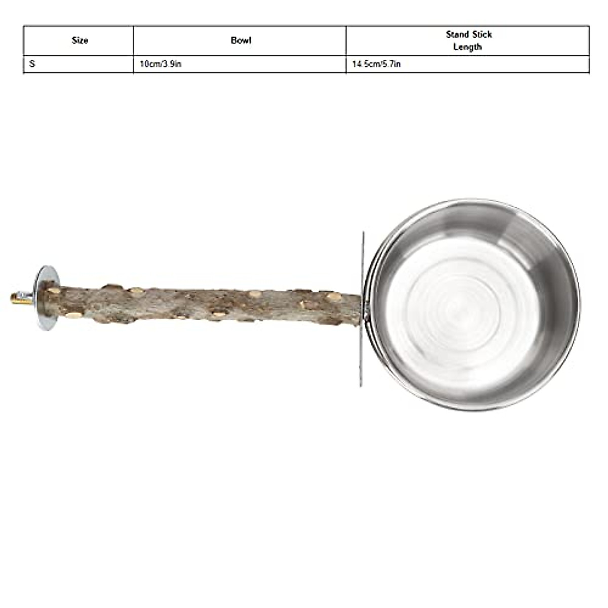 Wood Bird Perch with Bird Feeding Cups Stainless Steel Parrot Food Water Bowls Dish Feeder for Cockatiel Conure Budgies Parakeet [S] Feeding & Watering Supplies