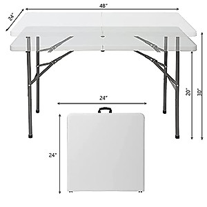 4 ft Heavy Duty Plastic Folding Table, Portable Folding Camping Table Picnic Table Utility Table Game Table w/Handle, for 48D x 30W x 24H in F01T F01T