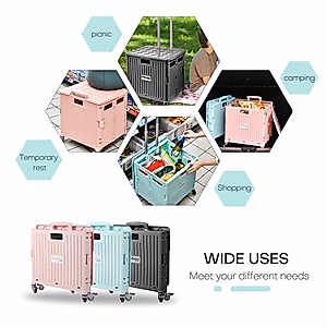 130LB Shopping Cart Folding Utility Cart Collapsible Shopping Handcart w/4 Wheels Rolling (Pink)