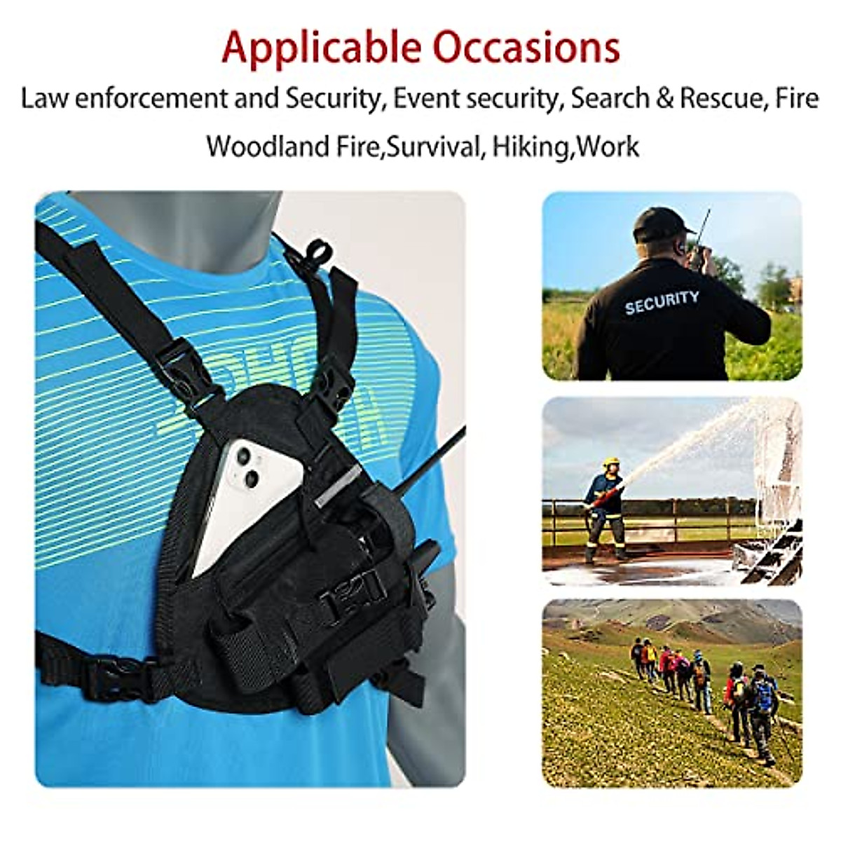 ABBREE Radio Chest Harness Holder Adjustable Shoulder Chest Front Pack Two Way Radio Pouch Holster Vest Rig Walkie Talkie Case for Arcshell Retevis Baofeng UV-5R/5G UV-82 BF-888S ST20