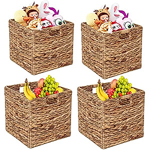 JGJCYO9 Storage Baskets Wicker Cube Baskets Rectangular Laundry Organizer,Foldable Handwoven Water Hyacinth,Set of 4 pcs Baskets for Home Office Room