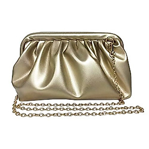 sioglam Classic Pleated PU Slouchy Clutch Cross Body Evening Bag with Detachable Chain Ruched Cloud bag for Women