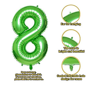 Green 8 Balloons,40 Inch Birthday Foil Balloon Party Decorations Supplies Helium Mylar Digital Balloons (Green Number 8)