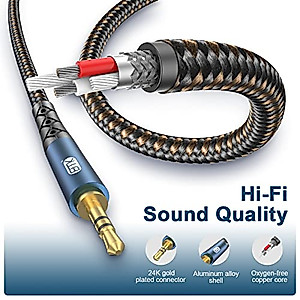 EMK 90 Degree Aux Cable 3.5 mm Auxiliary Cord Male to Male Stereo Aux Cable for Car 24K Gold Plated Hi-Fi Sound Quality Nylon Braided for Laptop Phone Tablet MP3 Player Stereo Speaker (3.3ft/1m)