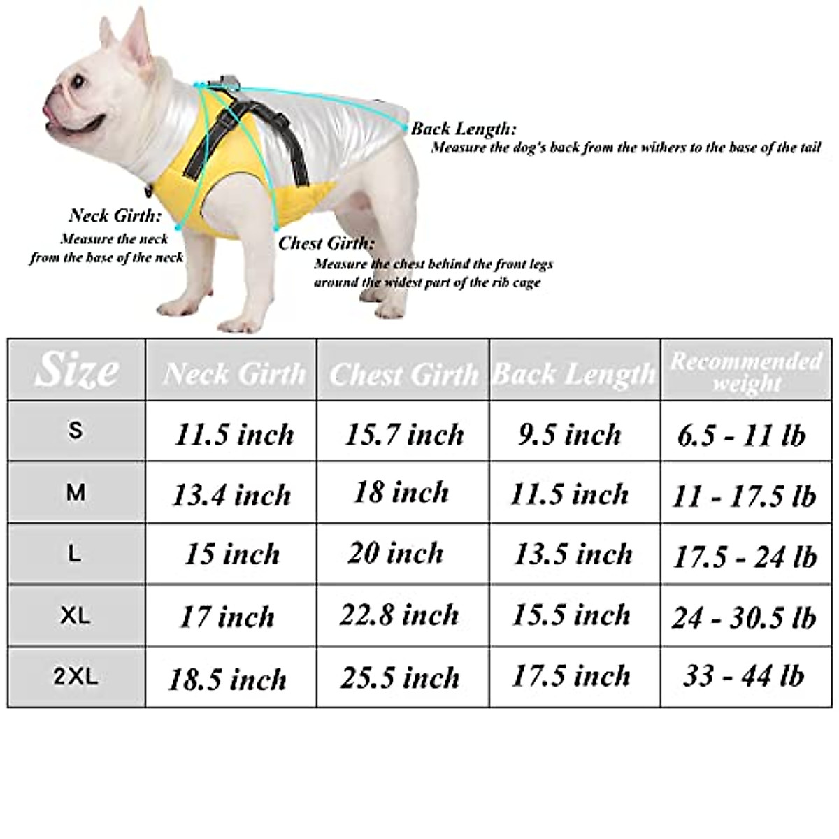 Dog Winter Coat, Padded Vest Dog Jacket - Reflective and Warm Zip Up Dog Vest Interlayer Cotton Jacket with Harness - Waterproof Dog Winter Clothes, Snowproof Dog Vest for Small and Medium Dogs