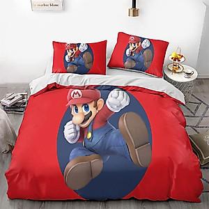 NICHIYOBI Redcap Beard Plumber Bros Game Movie Duvet Cover Set 3D Bedding Comforter Cover 3 Pcs (1 Duvet Cover+2 Pillowcases) Bedding Set (13,Twin-68x86in+20x30in*2)