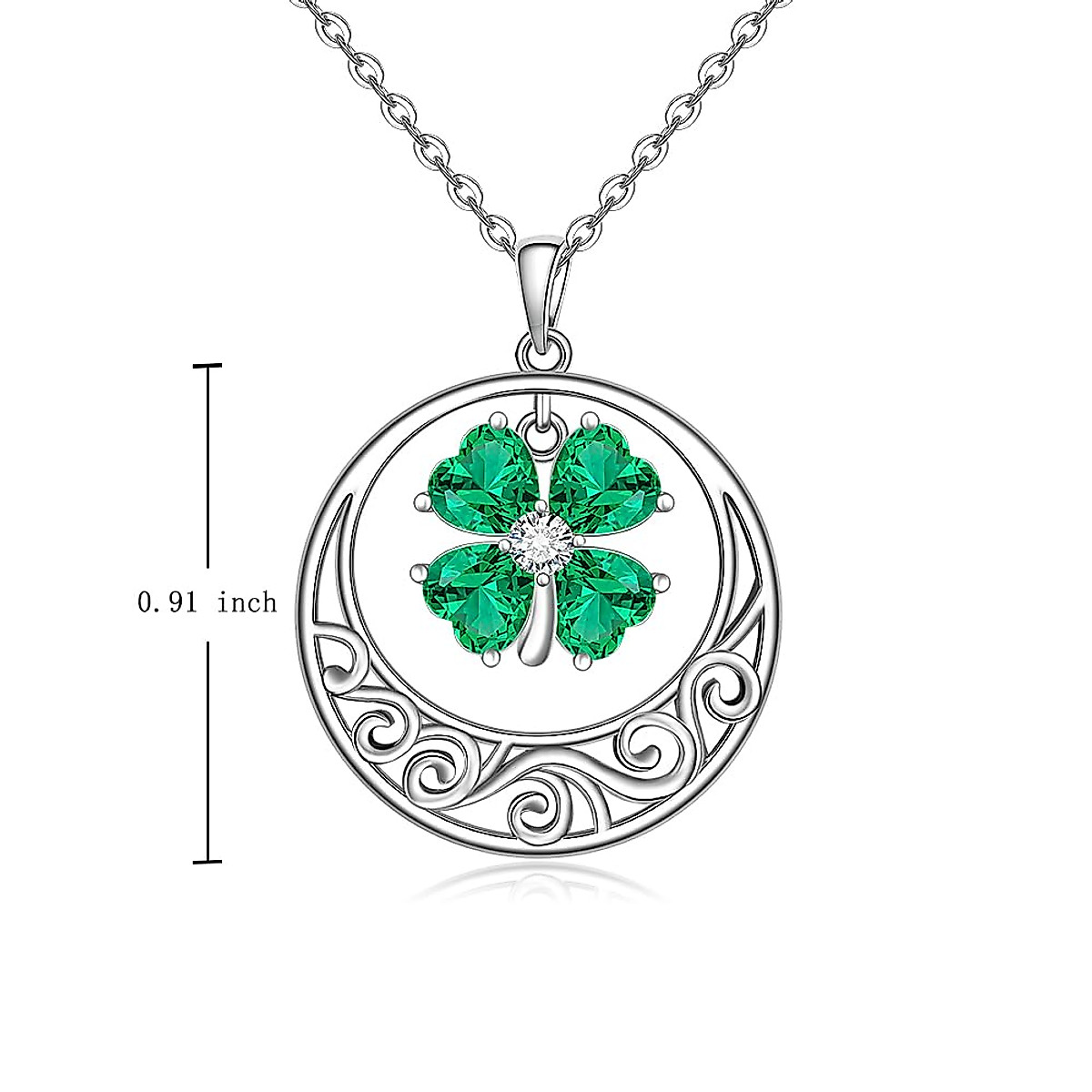 Talonior St Patricks Day Necklace Shamrock Necklace for Women 4 Leaf Clover Pendant Irish Shamrock Sterling Silver Filigree Cubic Zirconia Green Good Lucky Clover Jewelry Gifts