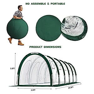 Pop Up Greenhouse 16.5x3.3x3.3FT Flower House Mini Gardening Plant Flower Sunshine Room Tunnel Garden PVC Greenhouse Cover for Cold Frost Protector Gardening Plants