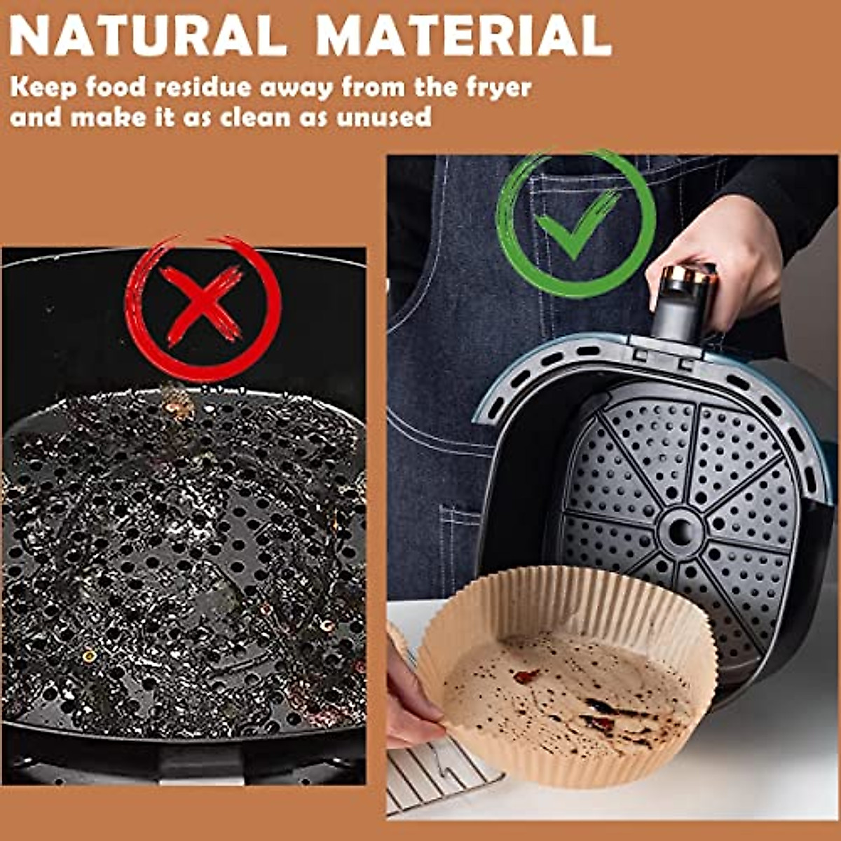 HOMYHOME Air Fryer Disposable Paper Liner, 50PCS Non-stick Disposable Air Fryer Paper Liners, Baking Paper for Air Fryer Oil-proof, Water-proof, Parchment for Baking Roasting Microwave (7.9inch)