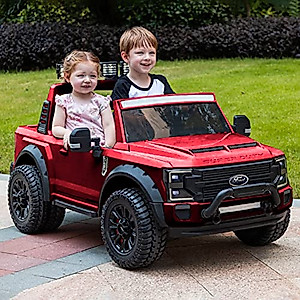 2024 Ford F450 Two (2) Seater 24V Ride On Kids Car Truck w/Remote | Large 24V Battery Licensed Kid Car to Drive 3 Speeds, Leather Seat, MP3 Music by Bluetooth, FM Radio, Rubber Tires