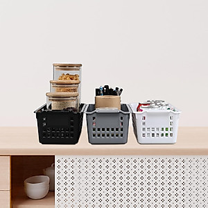 Hayixia Gray Plastic Slim Storage Basket, Small Shelf Organizer Basket Tray, Set of 12