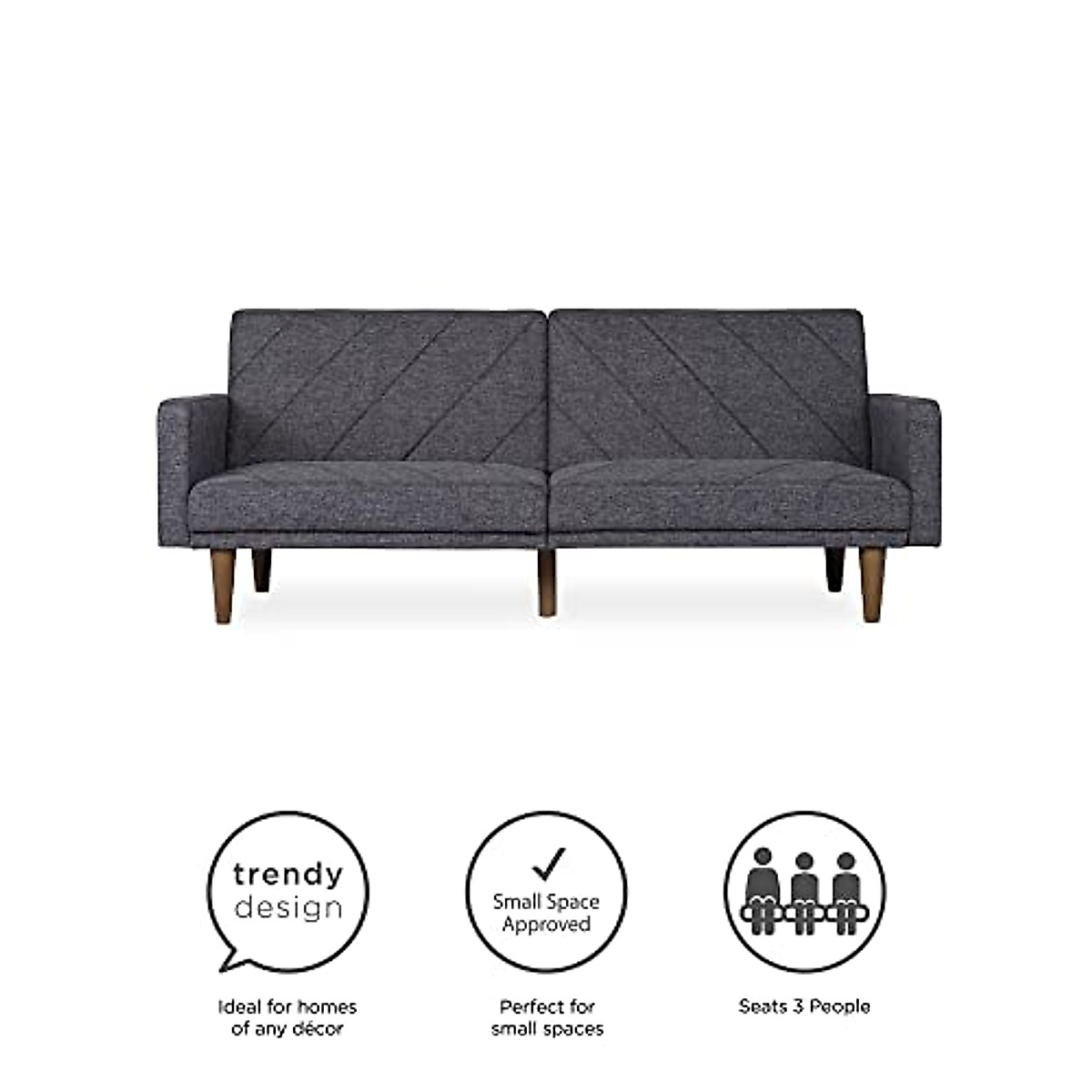 DHP Paxson Convertible Futon Couch Bed with Linen Upholstery and Wood Legs - Grey, Twin