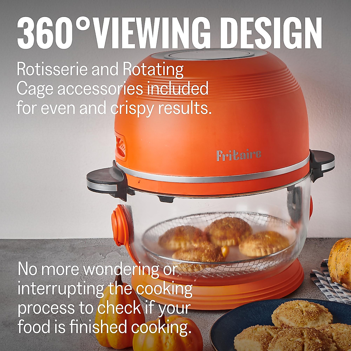 Fritaire Non-Toxic Air Fryer - Glass AirFryer 5 Quart w/ 360 Visibility, Self-Cleaning, 400F Vortex Air Fryer for Even Cooking, BPA-Free Teflon Free, 6-in-1 Functions, Rotisserie, Roast, Bake - White