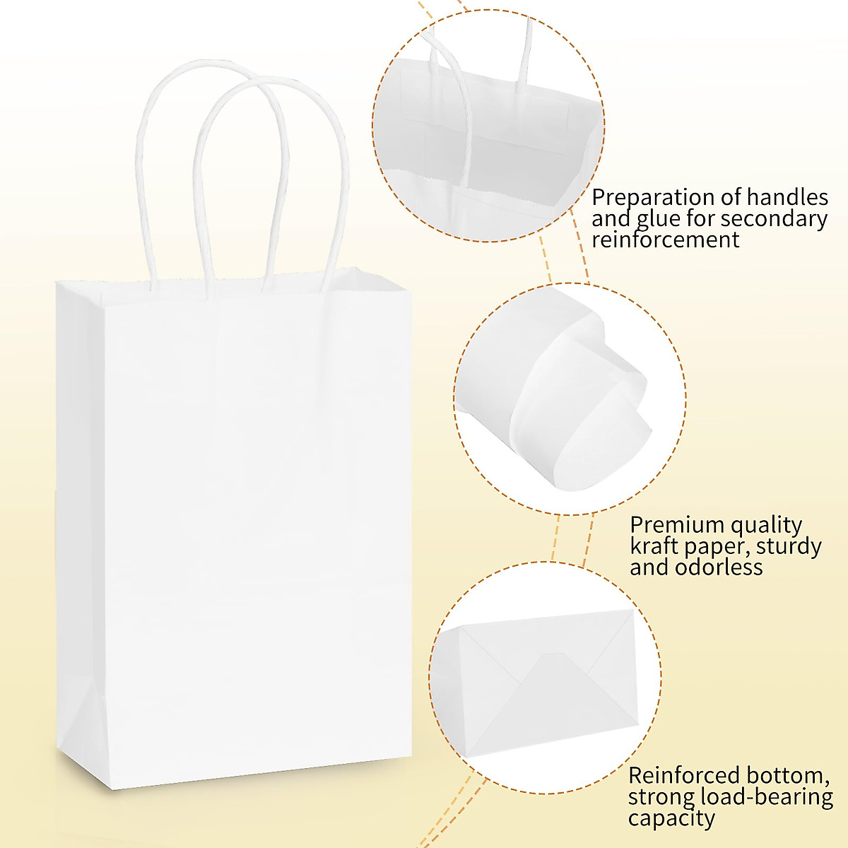 Moretoes 125pcs White Paper Bags with Handles 5.2x3.8x8 Inch, Kraft Small Gift Bags Bulk, Retail Bags, Shopping, Birthday Wedding Party Favor Bags, Merchandise Bags