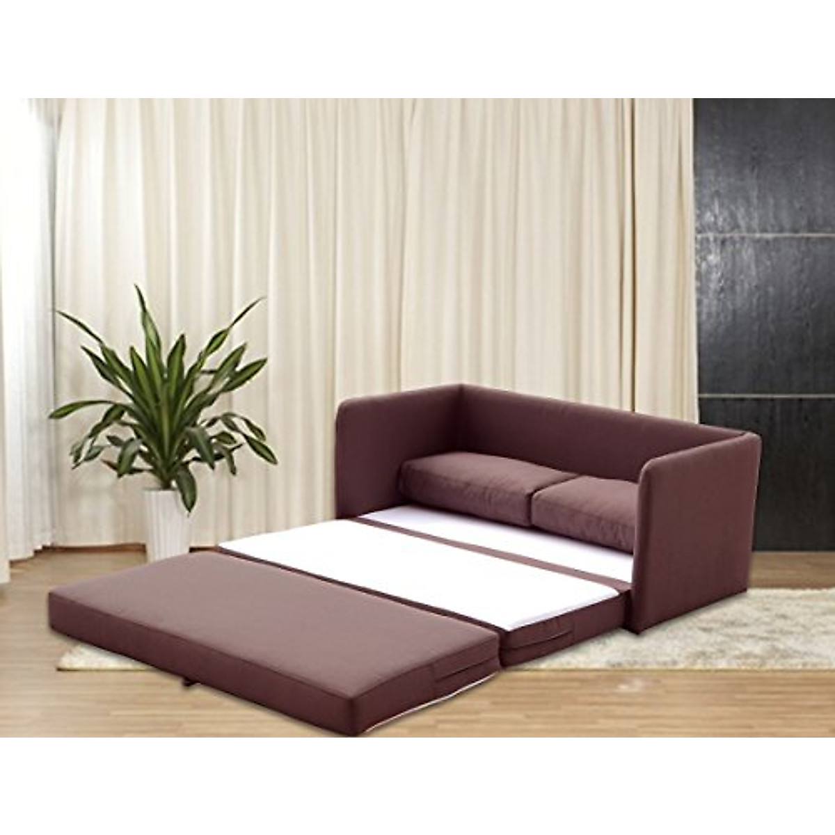 Container Furniture Direct Kathy Modern Contemporary Fabric Upholstered Livingroom Reversible Loveseat Sleeper, Coffee Brown