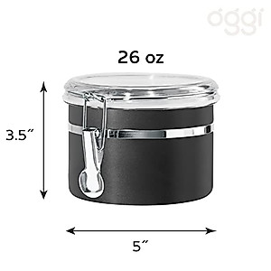 Oggi Stainless Steel Kitchen Canister 26oz, Black - Airtight Clamp Lid, Clear See-Thru Top - Ideal for Kitchen Storage, Food Storage, Pantry Storage. Size 5" x 3.5". (5300.3)