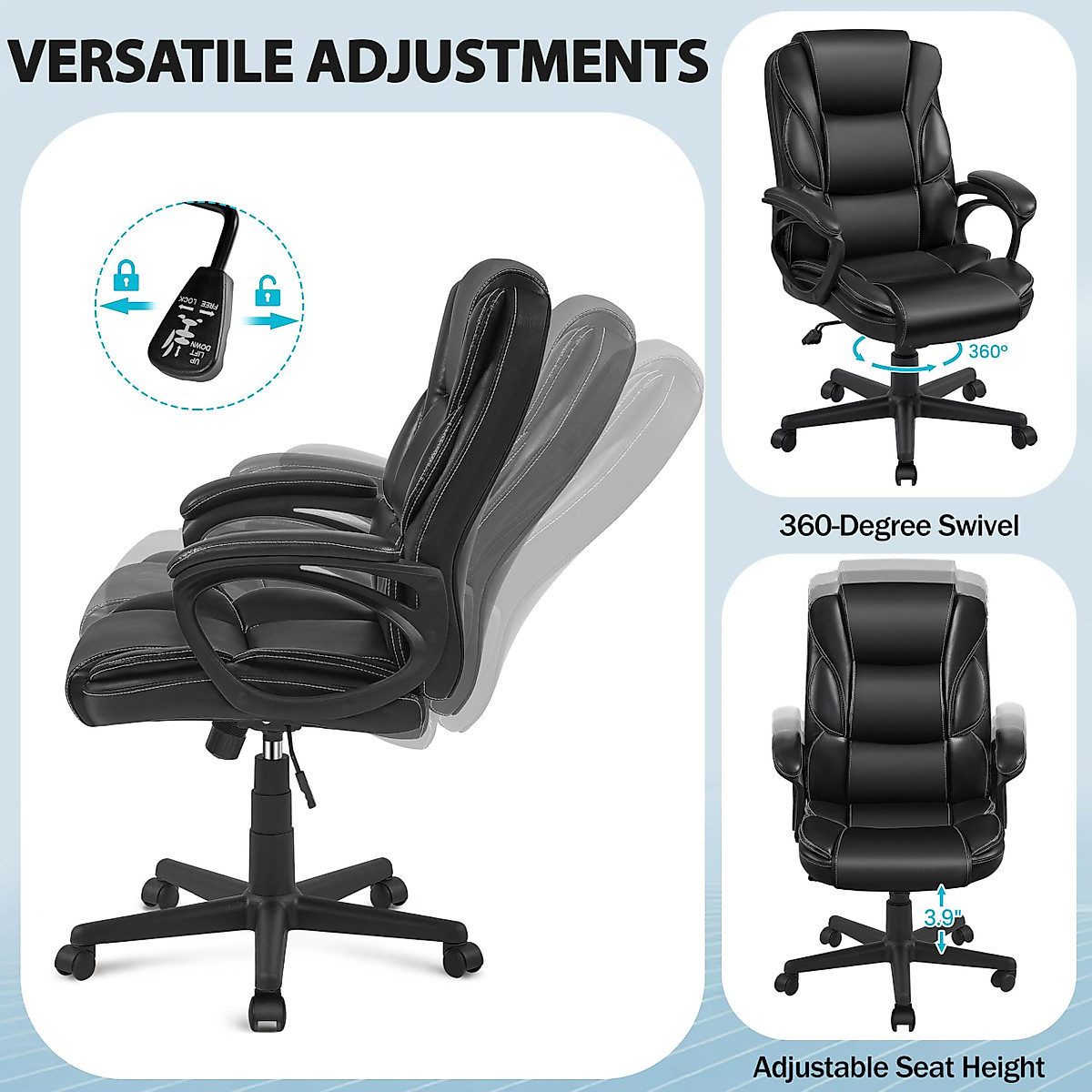Yaheetech Office Chair High Back Wide Seat Executive Chair Adjustable Desk Chair, PU Leather Managerial Swivel Chair w/Padded Armrest, Big and Tall