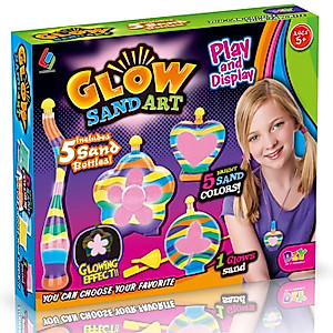 Liberty Imports Create Your Own Sand Art Kit DIY Arts and Crafts Activity - Includes 1 Glow Sand, 5 Sand Art Bottles, 5 Bright Sand Colors, Designing Tool & More