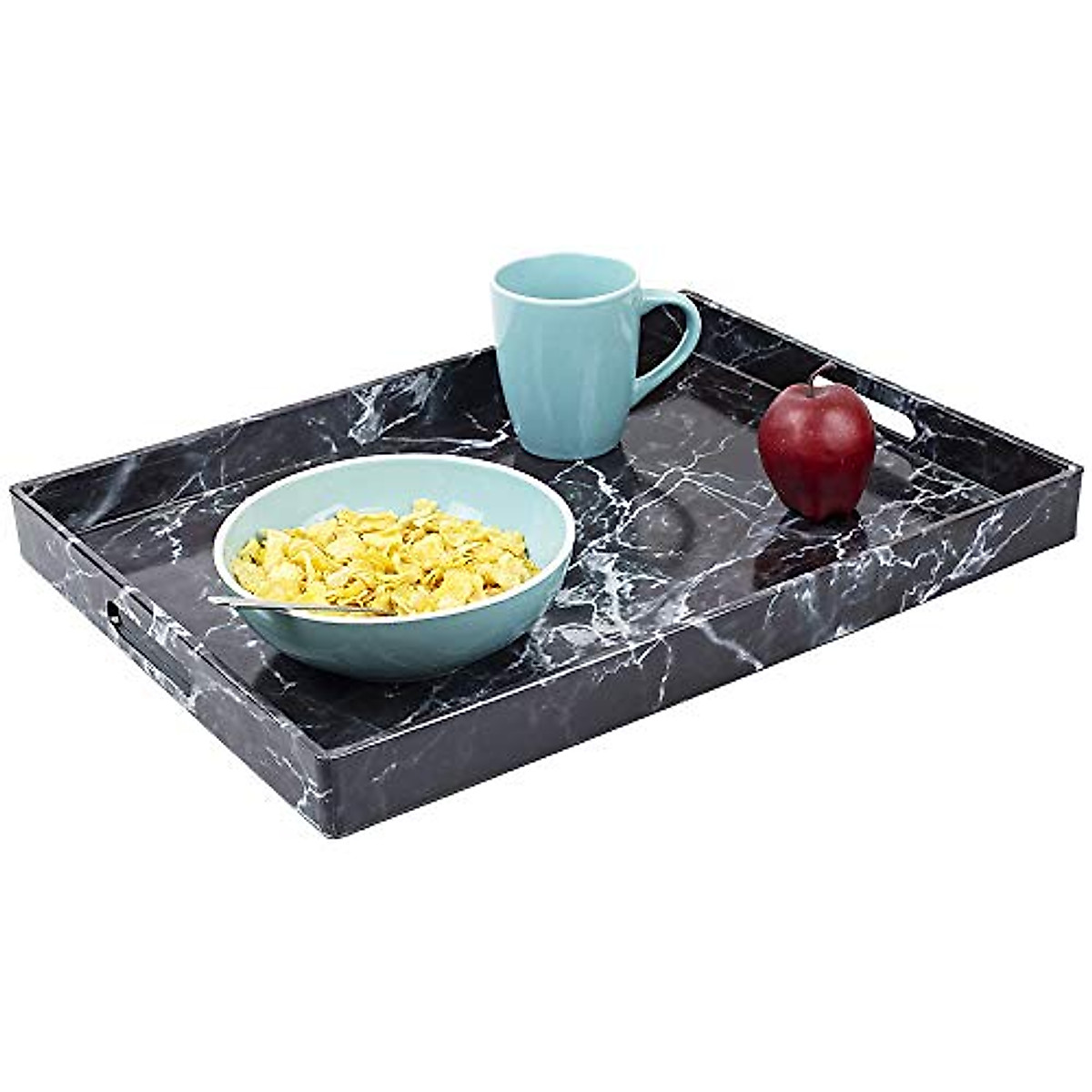 HDS Serving Tray Trading 18 x 13 Coffee Tray Faux Marble, Black