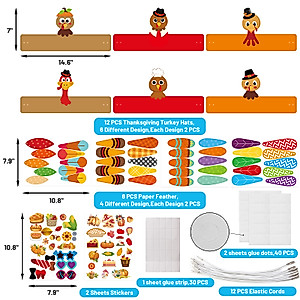 DIY Thanksgiving Turkey Craft Kits 12 PCS Fall Headbands Crowns Hats Party Decoration Supplies for Kids School Holiday Activity
