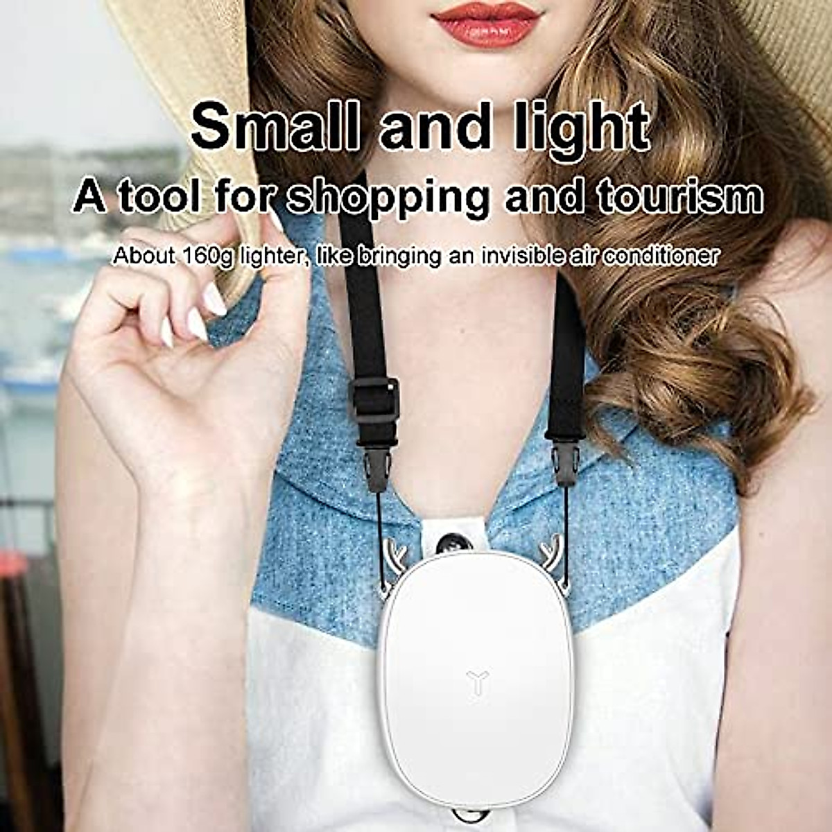VR-robot Portable Hanging Neck Fan, Hands Free Air Cooler USB Rechargeable Personal Wearable Cooling Neck Fan, Adjustable Lanyard 3 Speed Mini Handheld Fan for Office,Camping,Travel,Outdoor