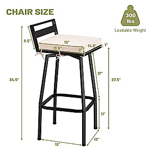 Mingyall 27" Height Low Back Swivel Bar Stools with Cushion, Outdoor Patio Wrought Iron Chair Set 2, Outside Metal Bar Chair, Height Barstool for Bistro Lawn, Garden, Backyard, Indoor, Load 330LBS