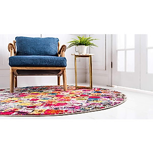 Unique Loom Estrella Collection Abstract, Bright Colors, Distressed, Modern Area Rug, 8 ft x 8 ft, Multi/Beige