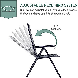 Homey Folding Patio Chairs, No Assemble Chair with Aluminum Frame Adjustable Backrest for Outdoor Camping, Porch, Balcony Portable Chairs, Set of 2 (Gray)