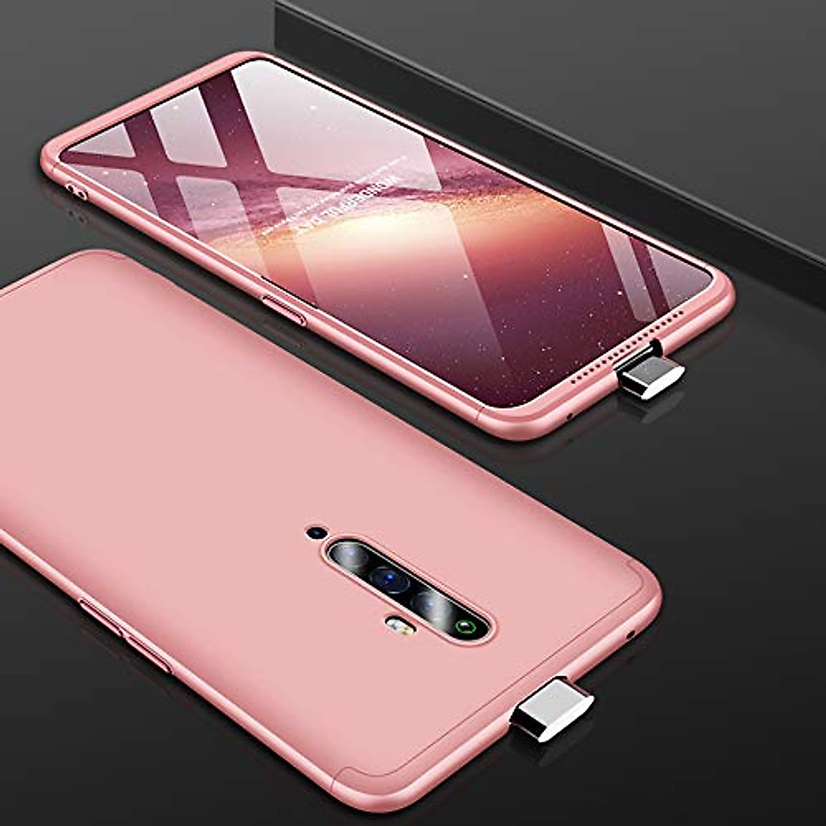 ZSCHAO Case for Oppo Reno2 Z - 360 Degree Ultra Slim Anti-Shock with Tempered Glass - Matte, Pink Gold, Shock-Absorbent, Anti-Slip