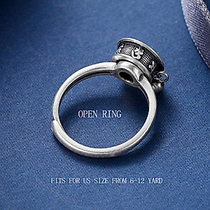 LOVECOM 100% Real 925 Sterling Silver Fidget Rotating Rings for Women Men Buddhist Tibetan Prayer Wheel Spinner Finger Ring Good Luck Lady Bands Relieving Stress Father's Day Gifts from Daughter