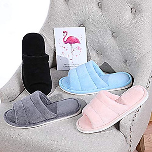 shevalues Unisex Terry Cloth Open Toe Slippers Womens Memory Foam Slip On House Slippers Shoes, Grey, 7.5-8.5 Women/6-7 Men