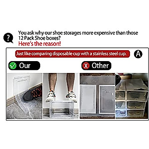 Drop Front Shoe Storage Box, Set of 6 Shoe Boxes Clear Plastic Stackable with Acrylic Lids, Shoe Organizer Containers for Closet, Shoe Case for Display Sneakers, Fit up to US Size 12 (XL, Clear)