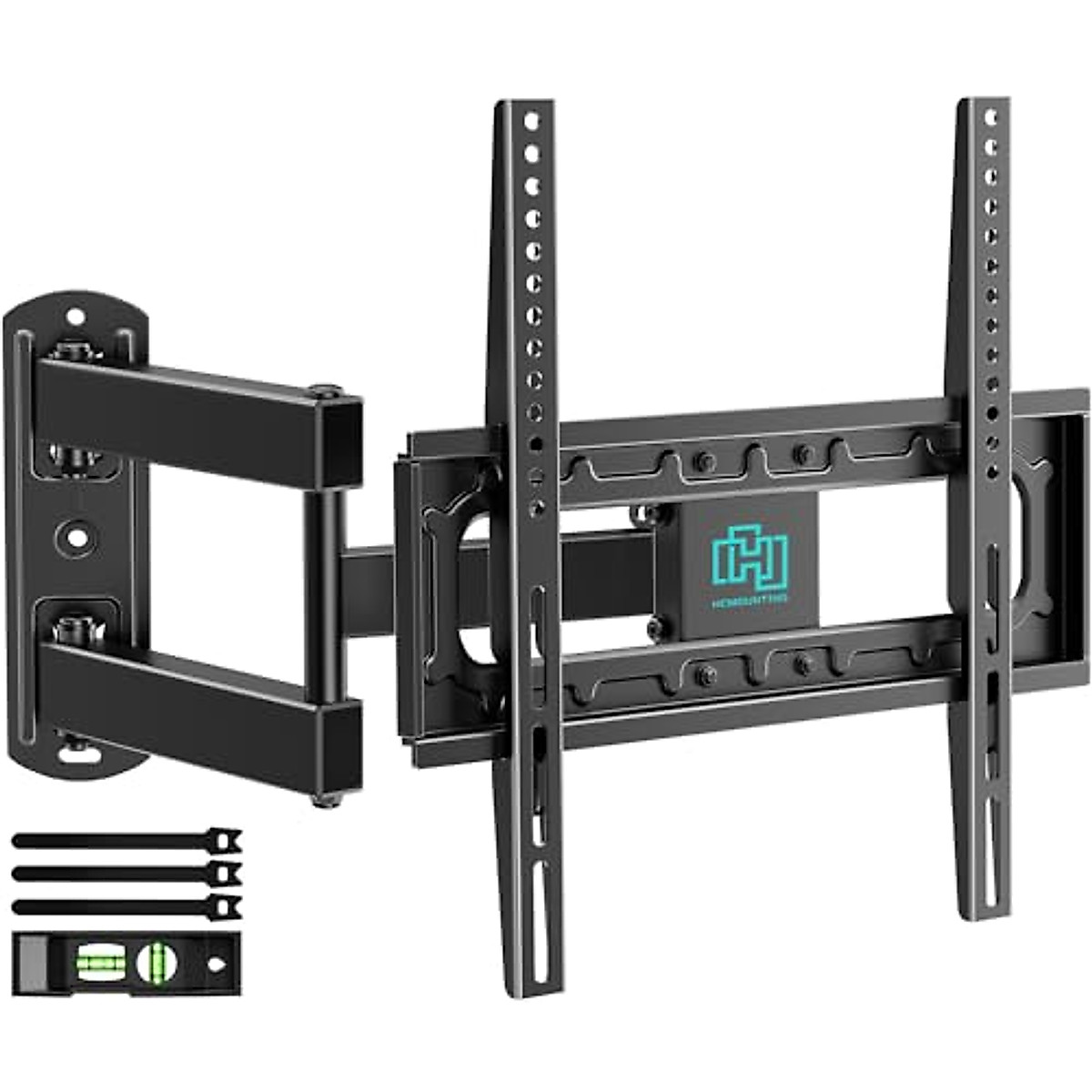 HCMOUNTING Swivel and Tilt TV Wall Mount for 26-55 inch Flat Screen Curved TVs, Full Motion Wall Mount TV Bracket with Single Stud Level Adjustment VESA 400x400mm Holds up to 88lbs