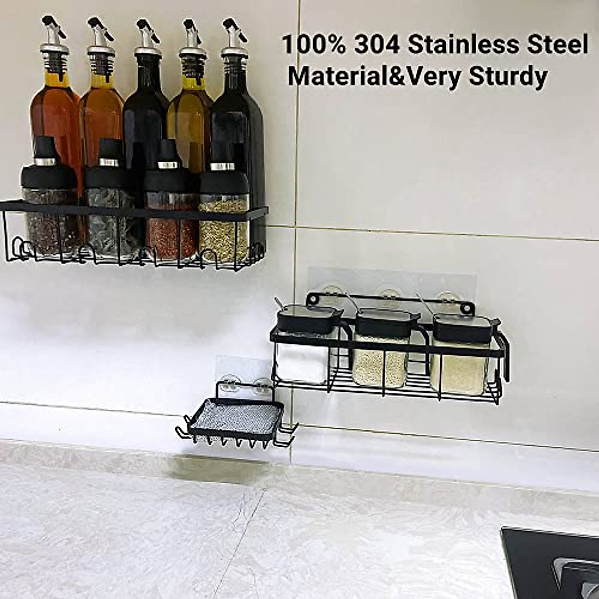 CAICFYIN 3-Pack Adhesive Shower Caddy,Kitchen Organization,Easy to Install and Strong Adhesion Shower Organizer,Shower Shelf with 16 Hooks,Large Capacity and Multifunction Bathroom Shower Organizer