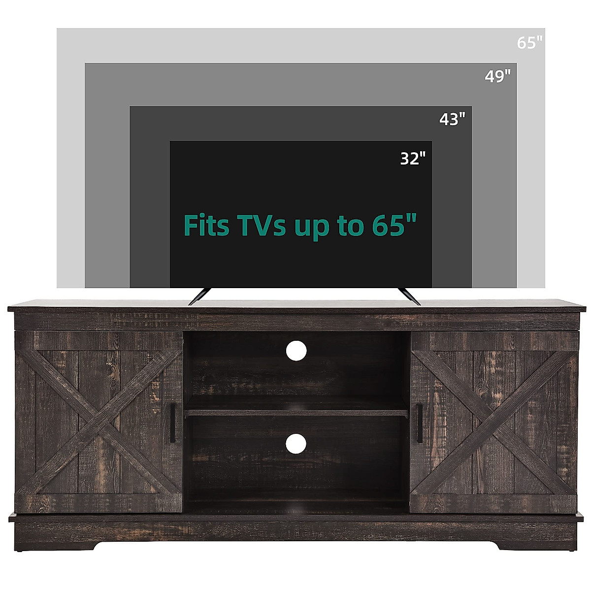 YITAHOME TV Console for 65 Inch TV, Farmhouse TV Stand with Double Barn Doors and Storage Cabinets, Mid Century Modern Media Console Table TV Cabinet for Living Room, 59 Inches, Dark Oak